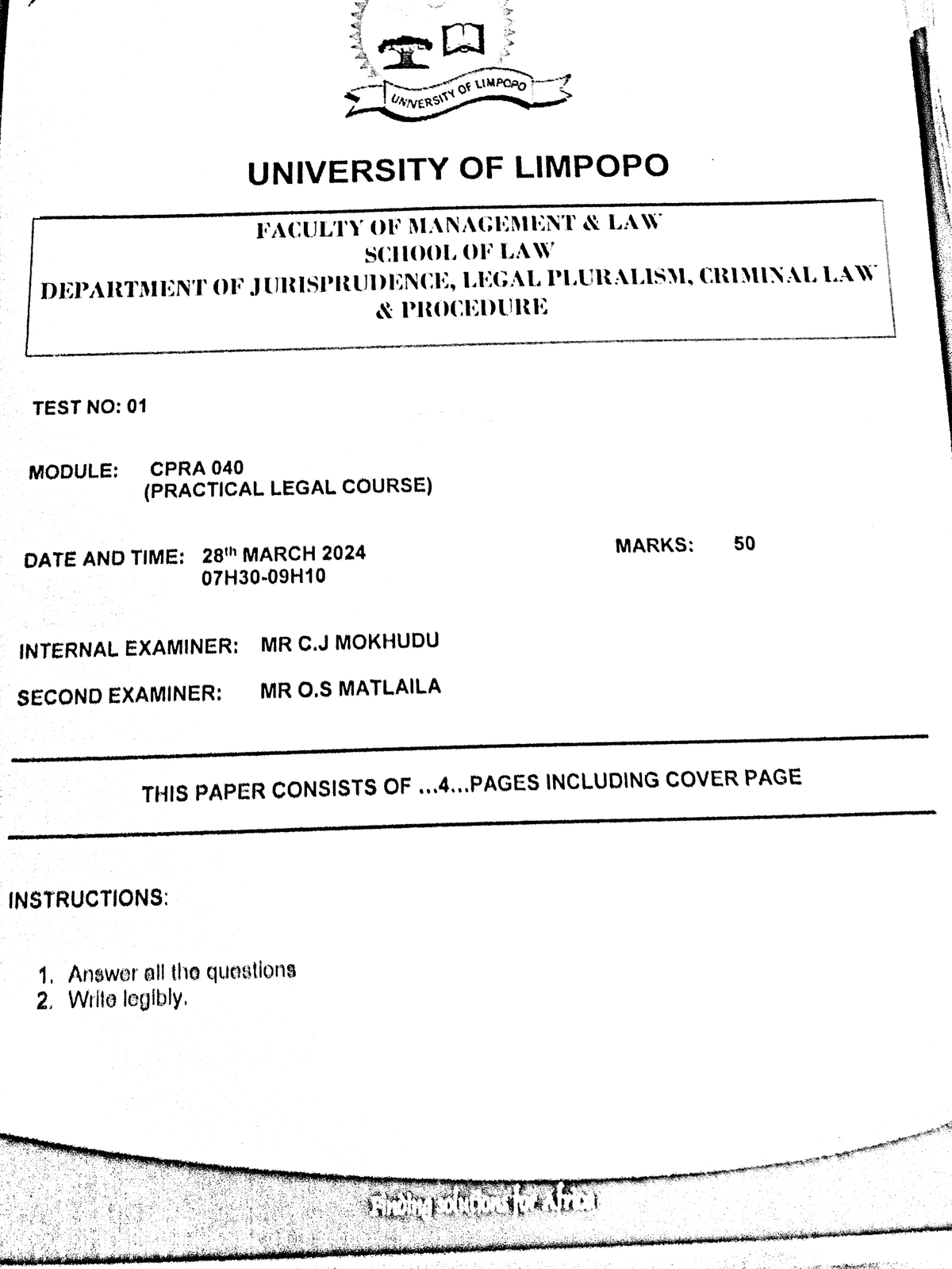 Practical Legal Course Midterm Exam 01 - 2024 - Studocu