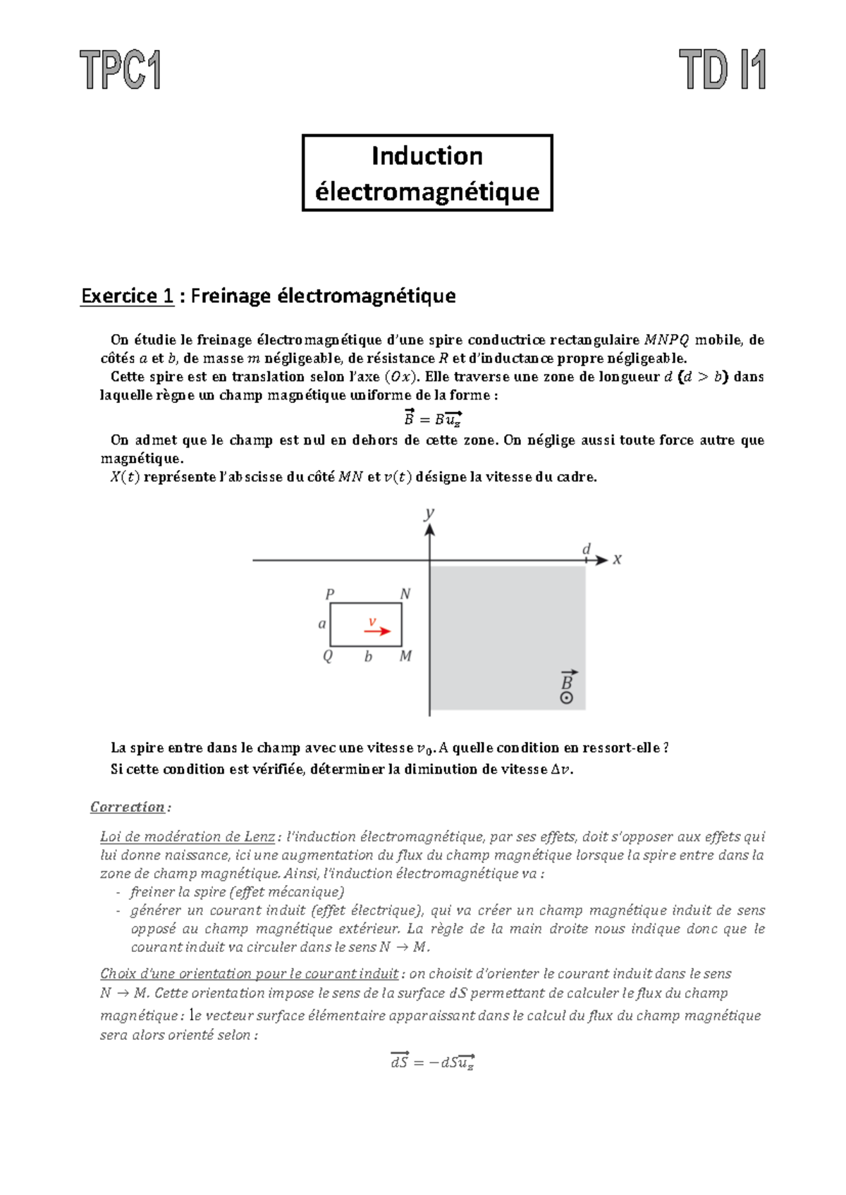 TD I1 1 - Exercices sur l'Induction Électromagnétique et Rail de Laplace - Studocu