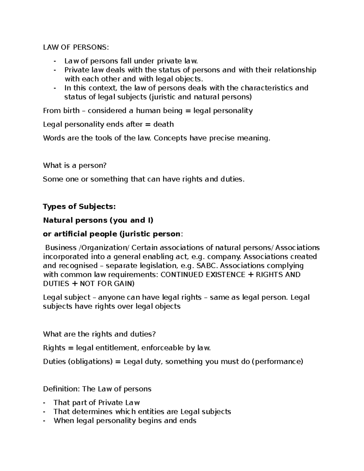 LAW OF PERSONS: Understanding Legal Personality, Rights, and Duties ...
