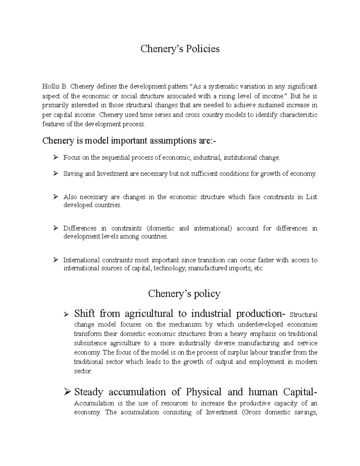 Chenery's Economic Policies: Strategies for Development and Growth ...