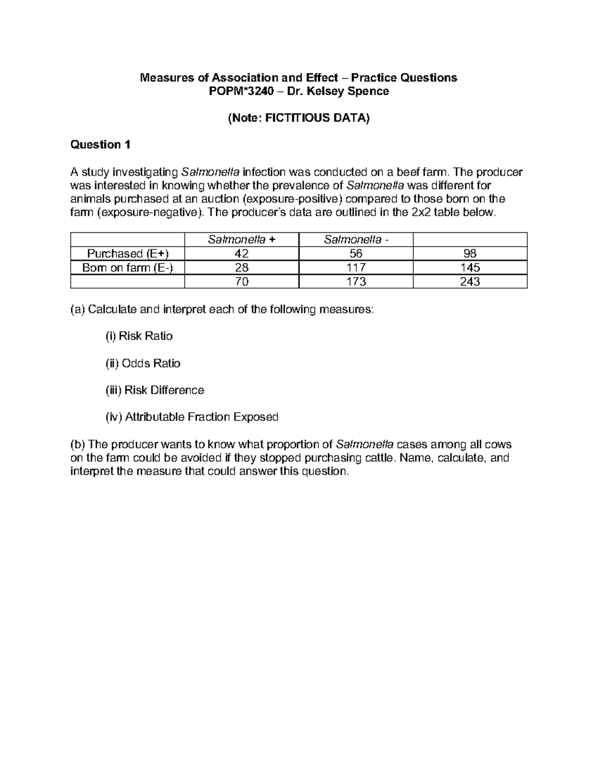 POPM 3240 Measures of Association & Effect Practice Questions - Studocu