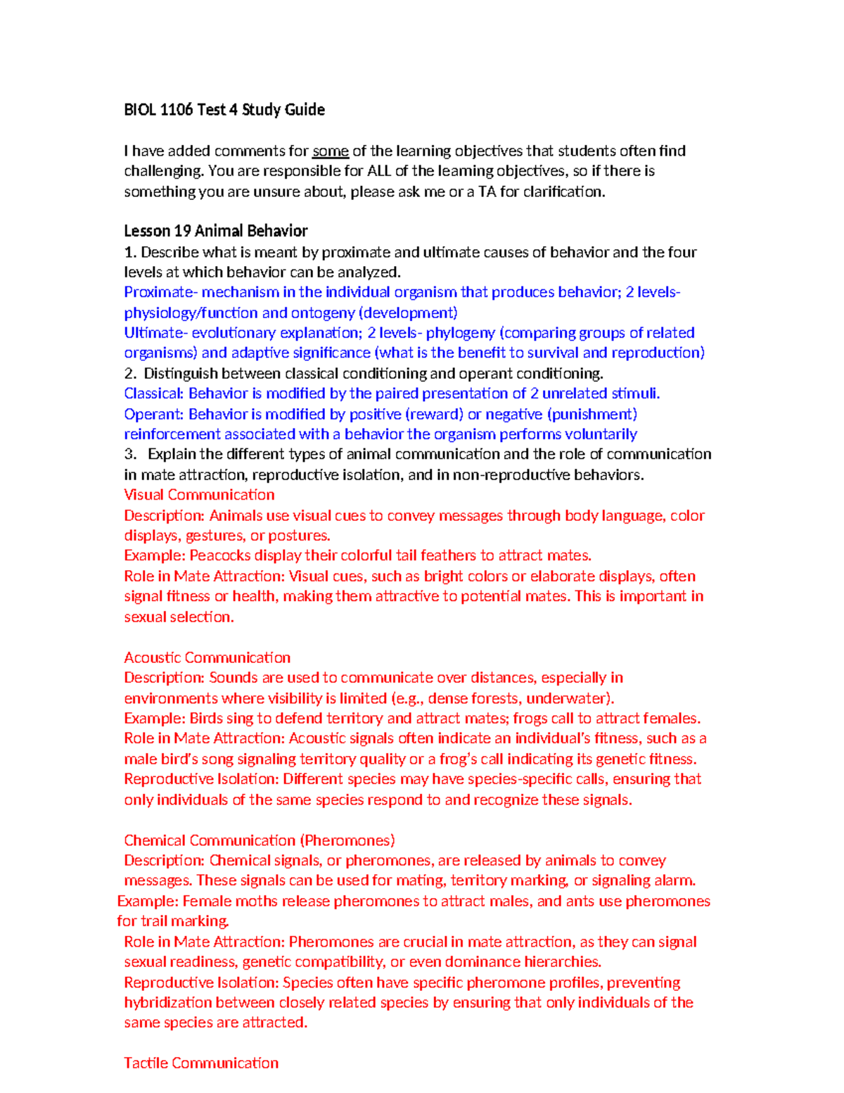 BIOL 1106 Test 4 Study Guide: Animal Behavior and Ecology Insights ...