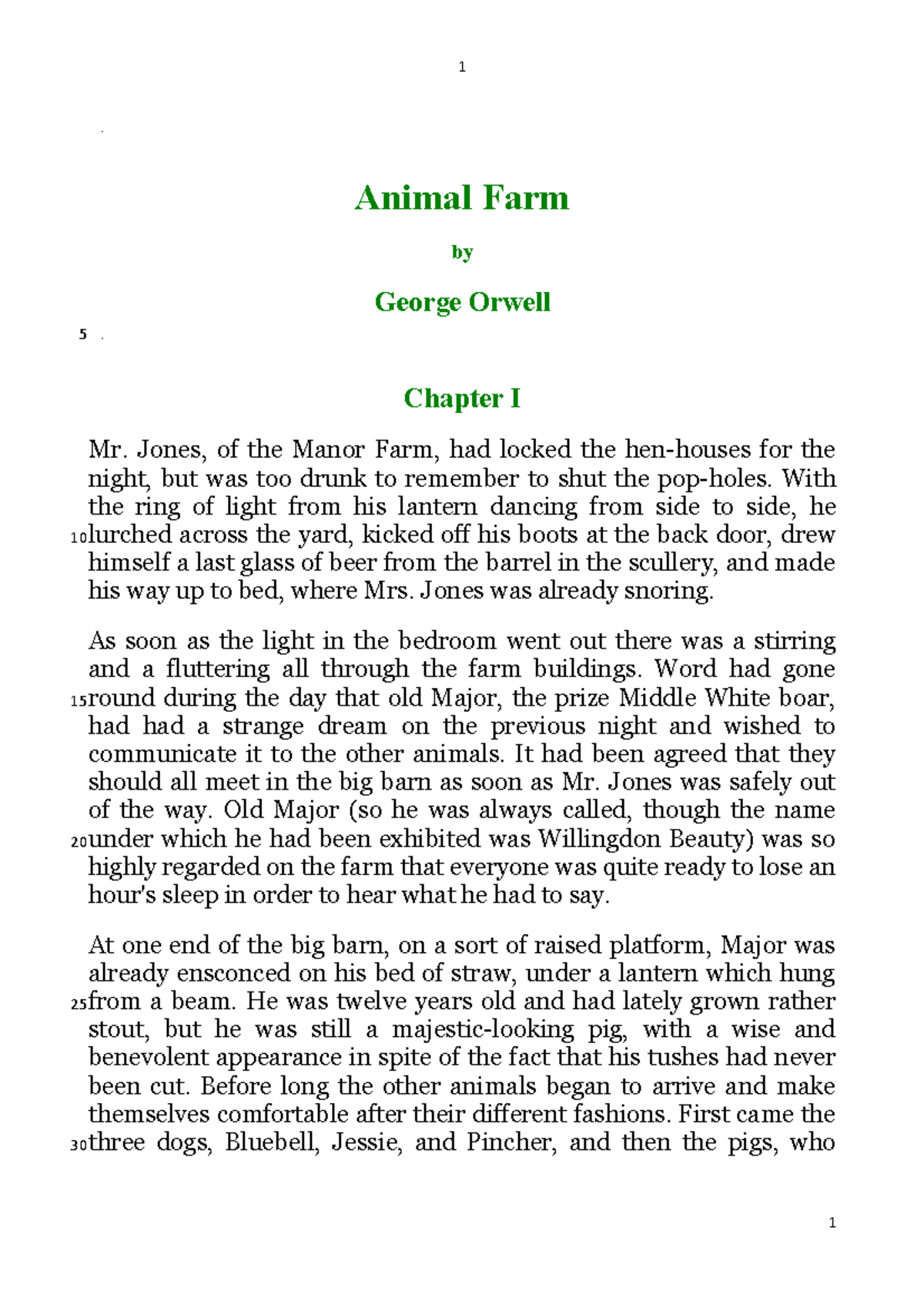 Animal Farm text - Animal Farm by George Orwell Chapter I Mr. Jones, of ...