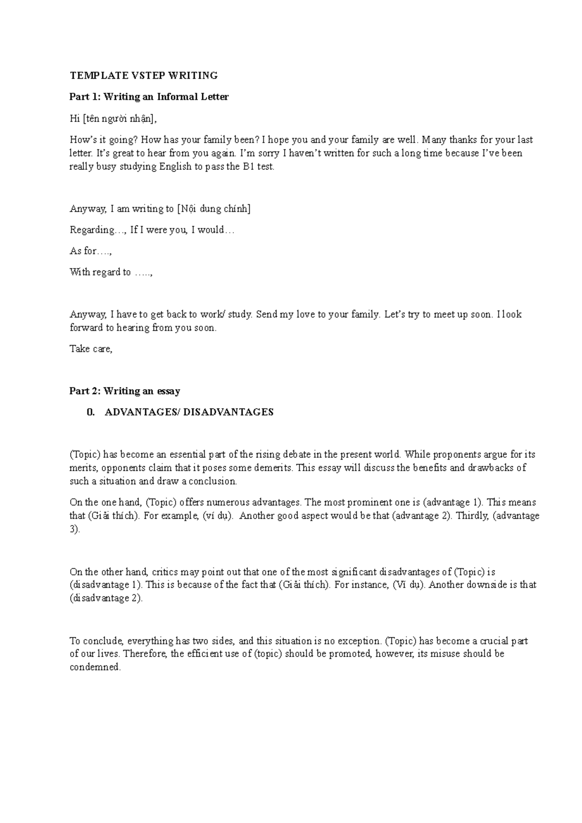 TAB1-UET: Detailed Guide for Writing in English B1 - Informal Letters ...