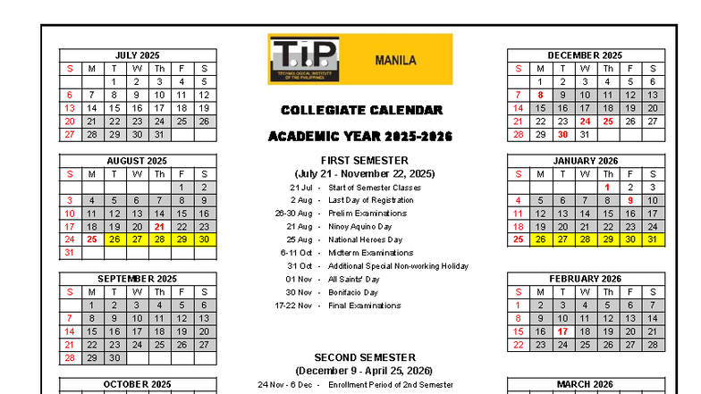 SY 2025-2026 Academic Calendar Overview - Studocu