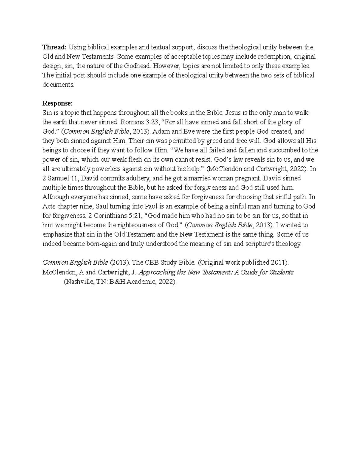 Discussion Thread Theological Unity in the Scriptures - BIBL 110 ...