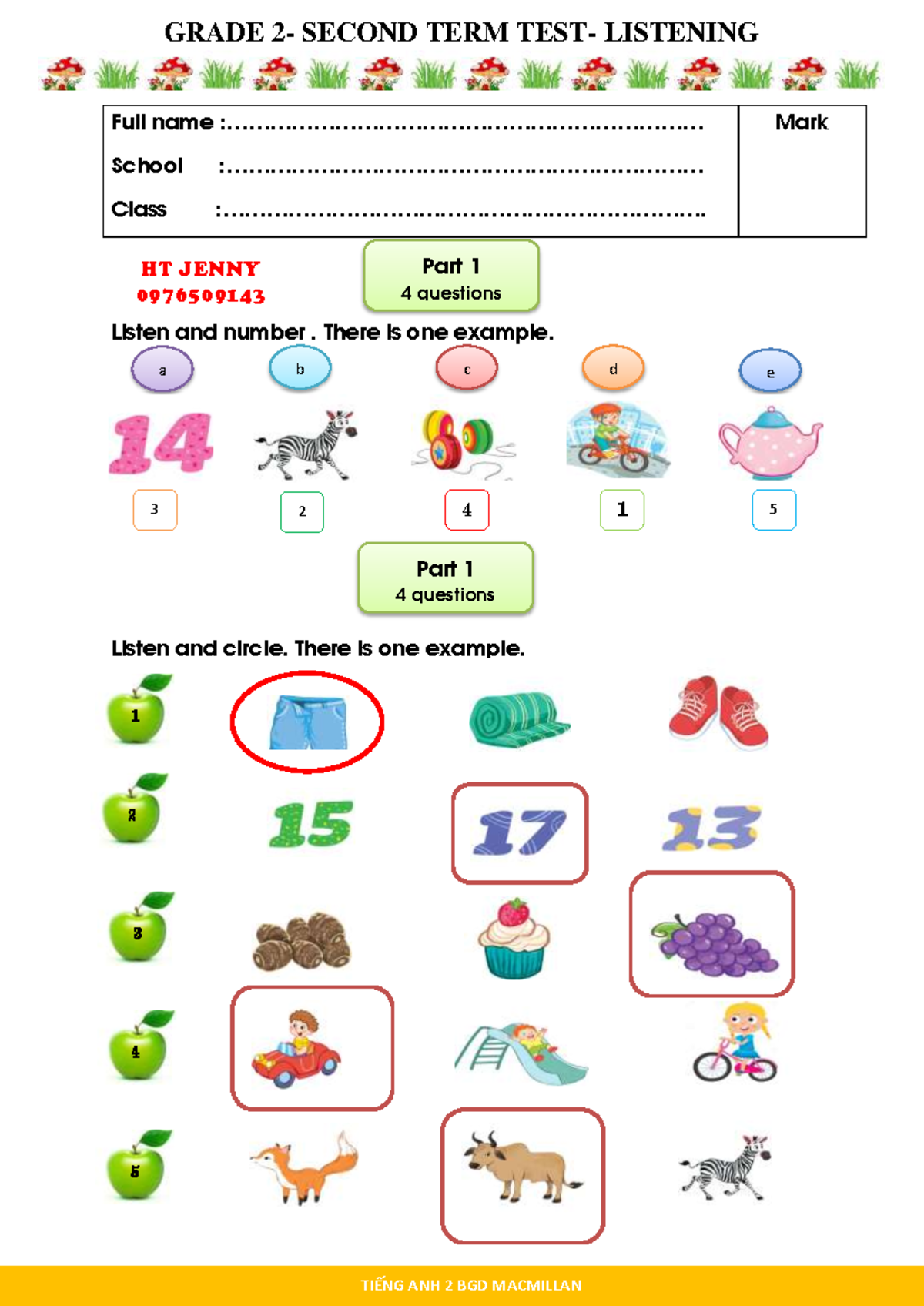 GRADE 2 TERM 2 LISTENING & READING EXERCISES - Studocu