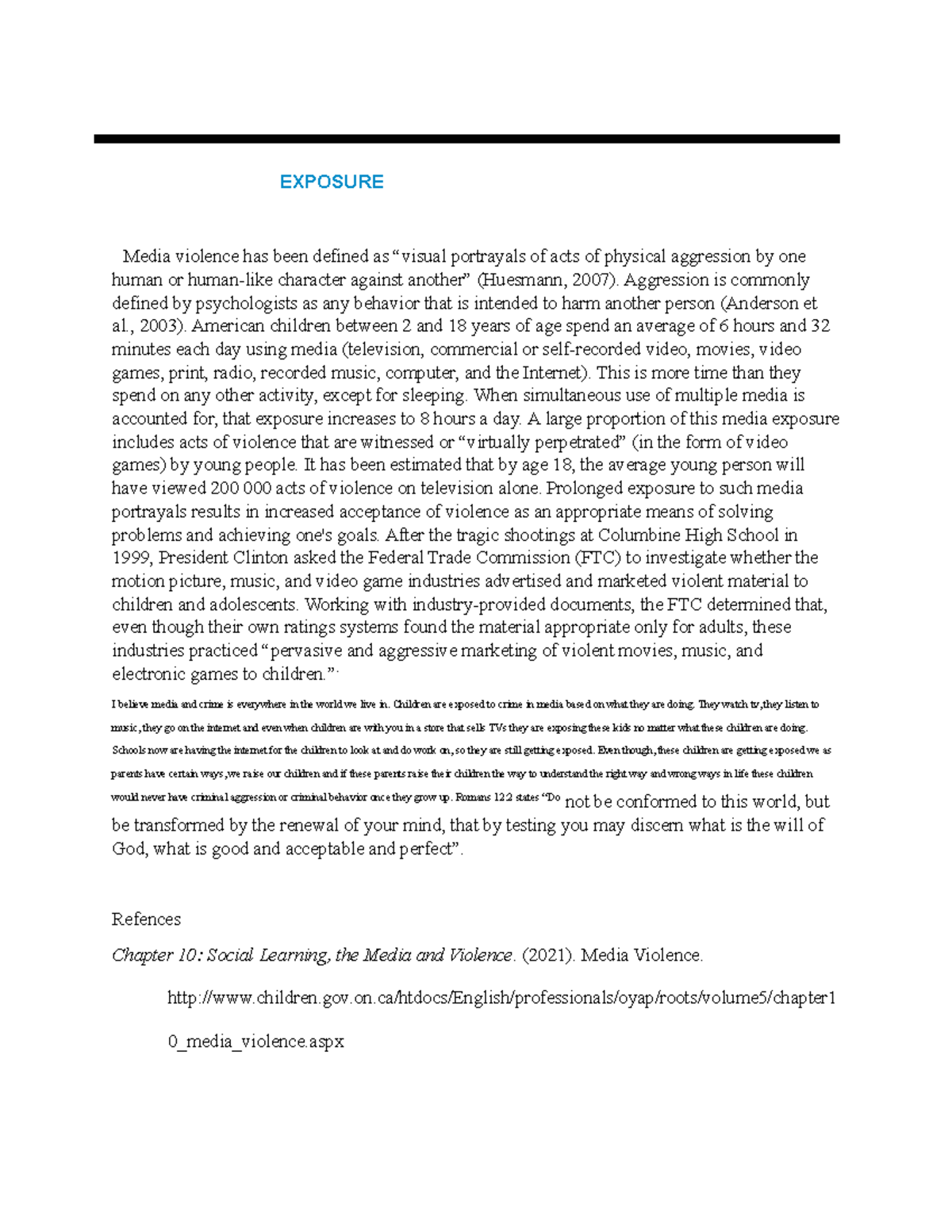 Media Violence and Crime Exposure: Insights on Youth and Behavior - Studocu