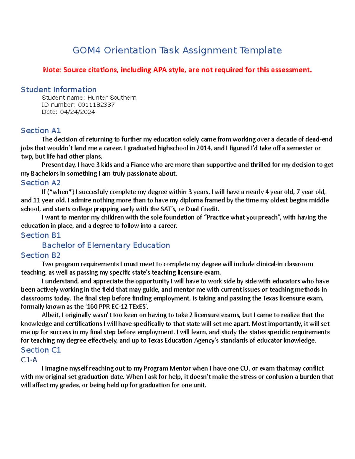 Orientation Task Template - GOM4 Orientation Task Assignment Template Note: Source citations ...