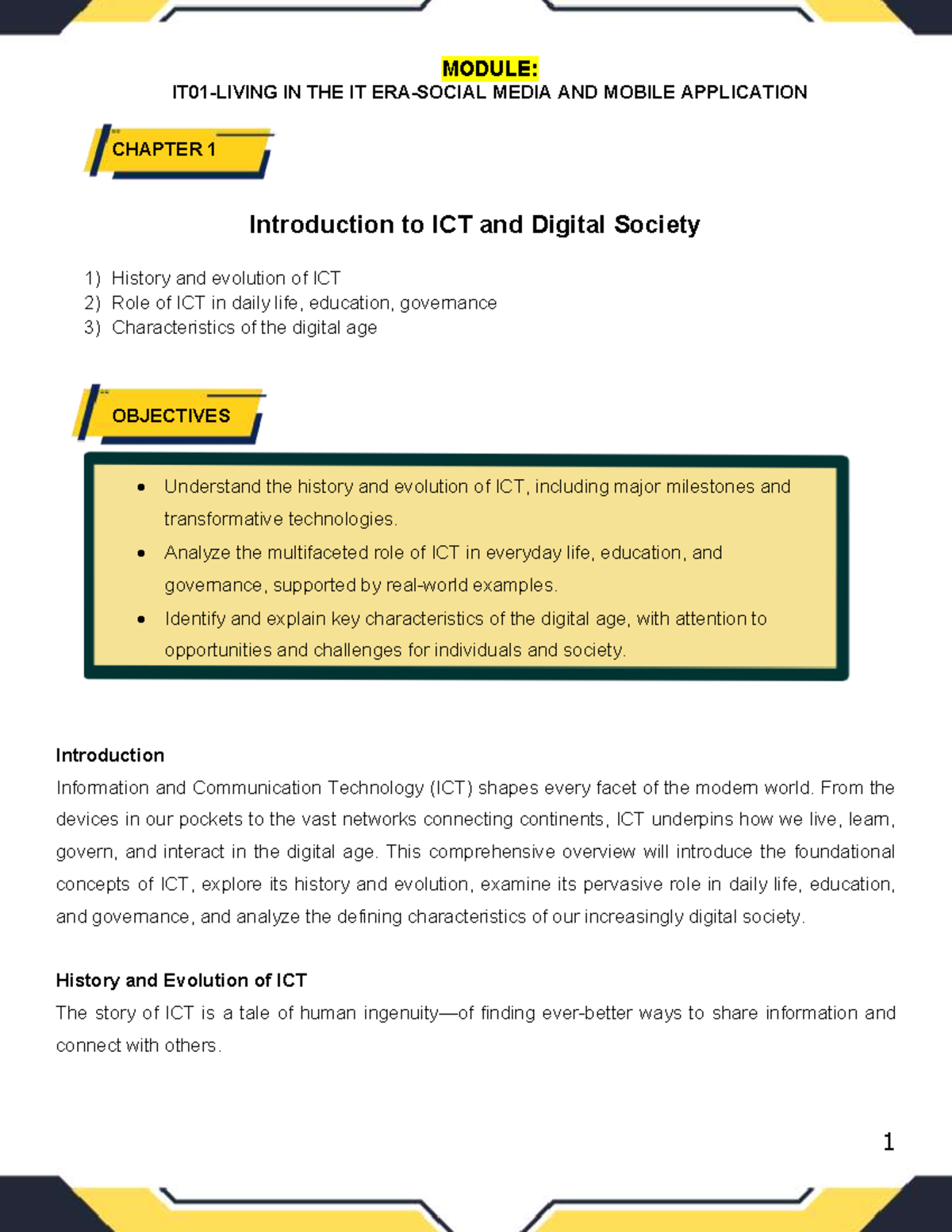Chapter 1: Introduction to ICT and Digital Society - Evolution & Impact ...