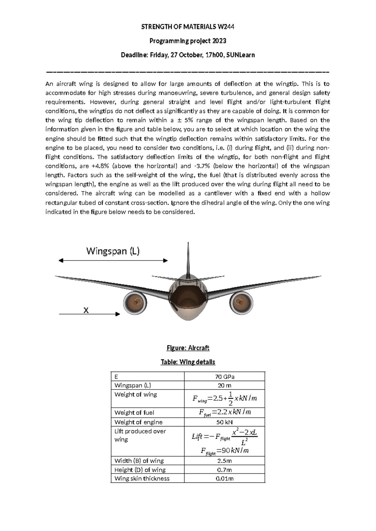 ENGR 2023: Aircraft Wing Deflection Project Memo - Studocu