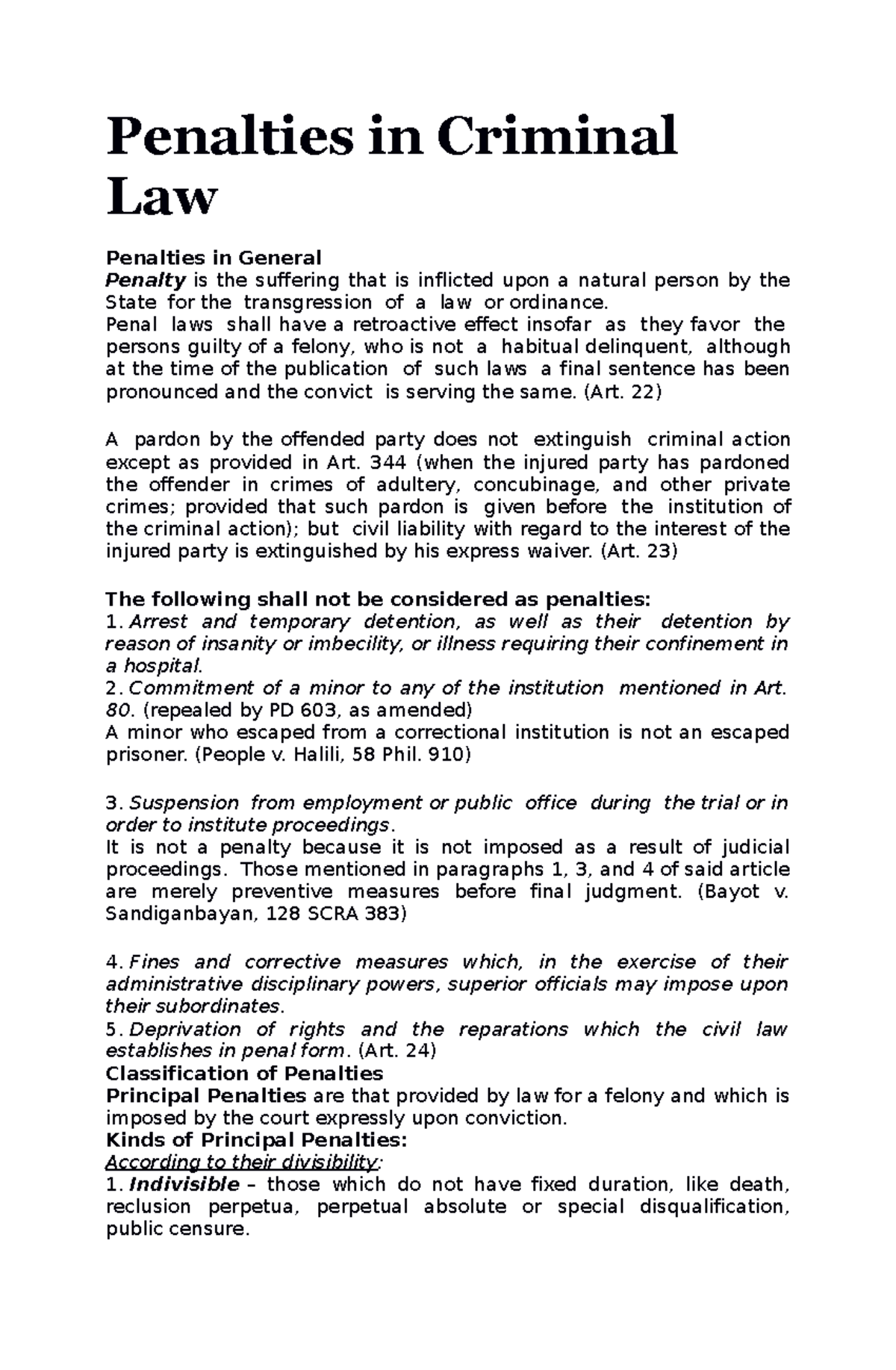 Criminal Law: Understanding Penalties and Their Classifications - Studocu