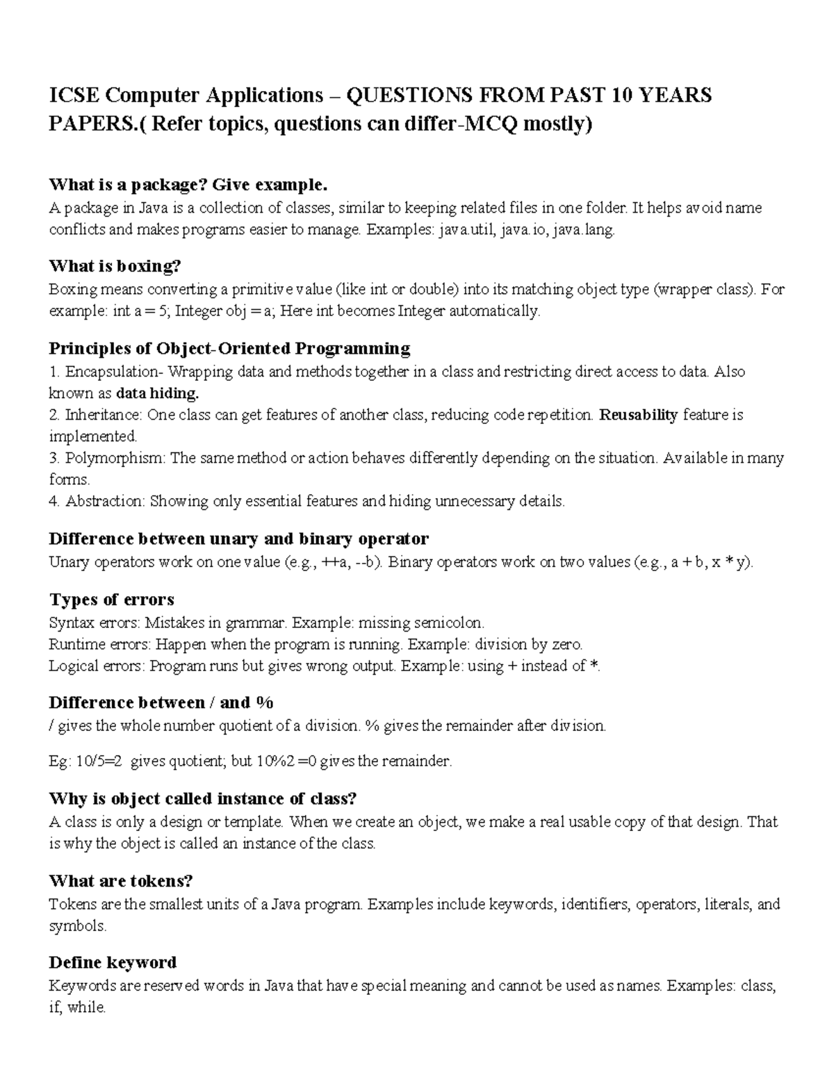 ICSE Computer Applications: Repeated Theory Questions from Past Papers ...