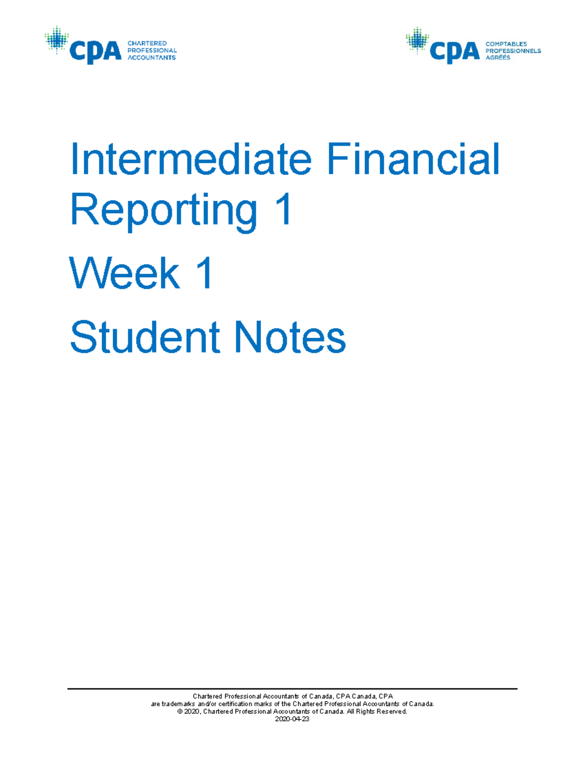Prep-IF1-W01 - Intermediate Financial Reporting 1 Week 1 Summary Notes ...