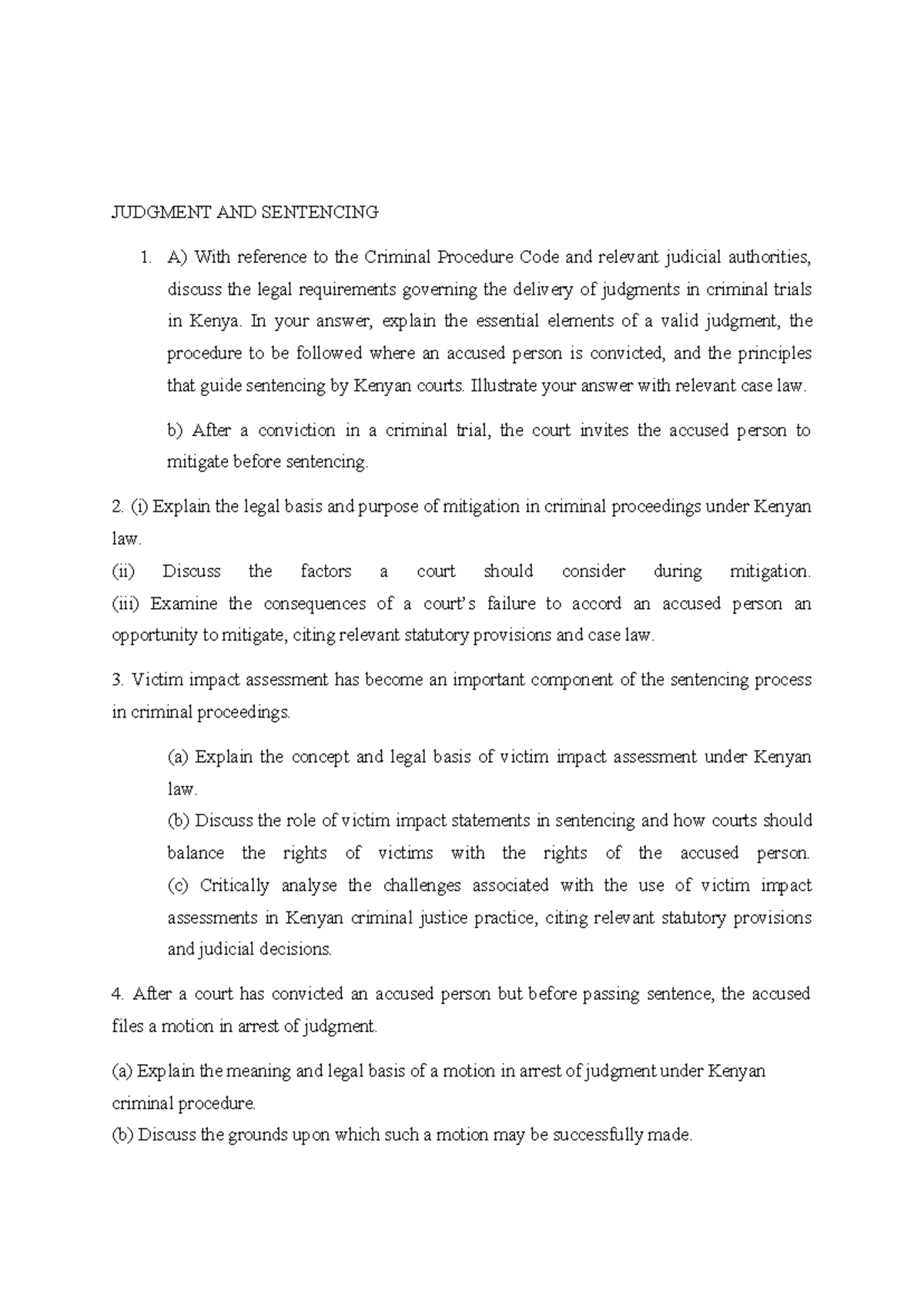 JUD 101: Judgment & Sentencing in Kenyan Criminal Law Exam Notes - Studocu