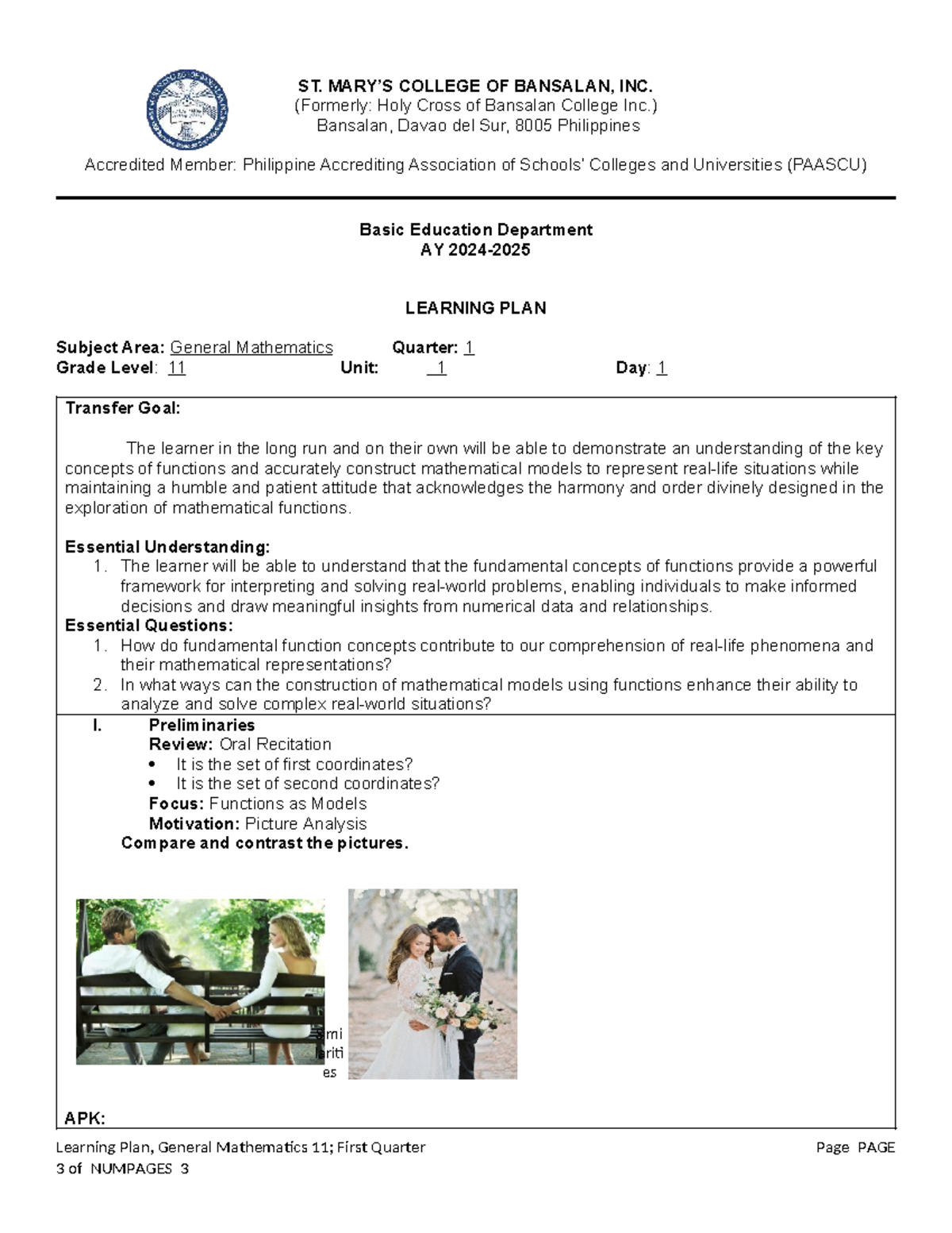 Gen Math 11 Q1 Learning Plan: Functions as Models - Studocu