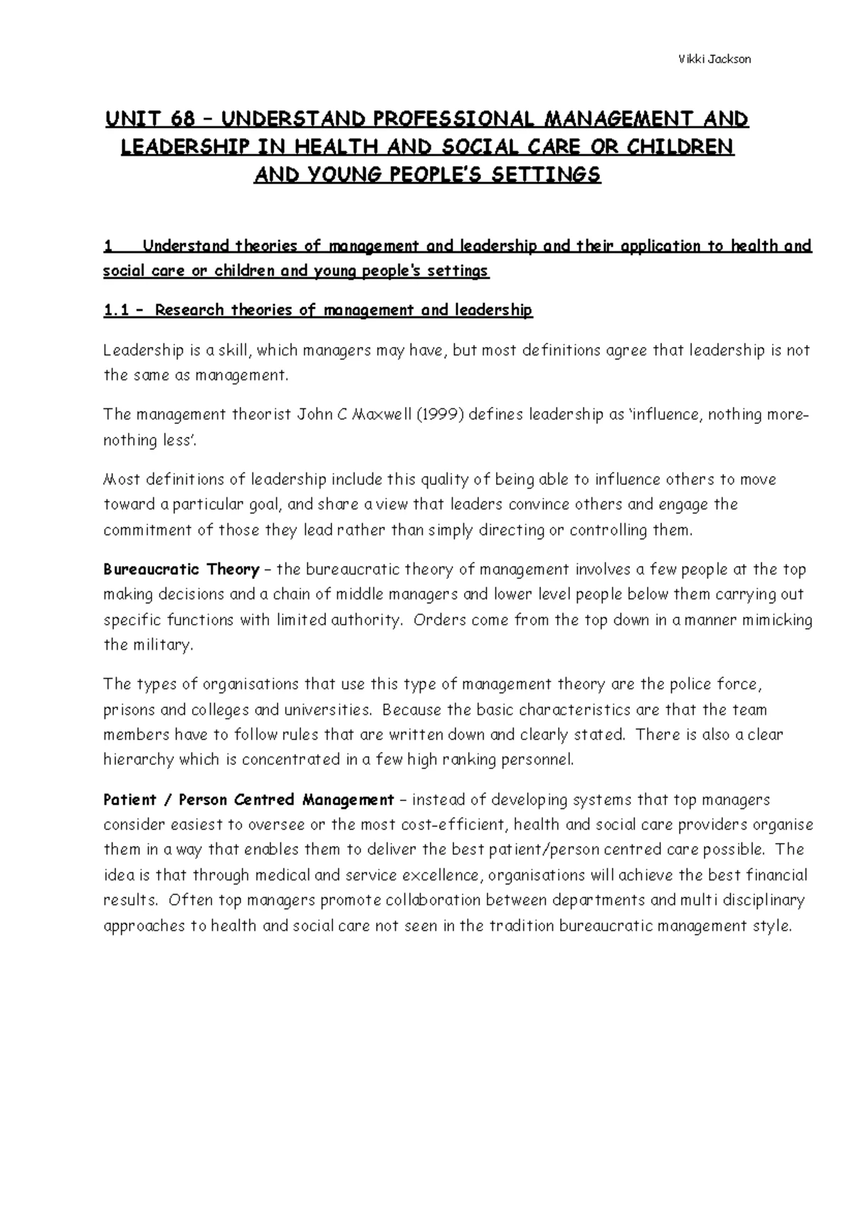 Unit 5 - Work in Partnership in Health and Social Care or Children and Young People's Settings ...