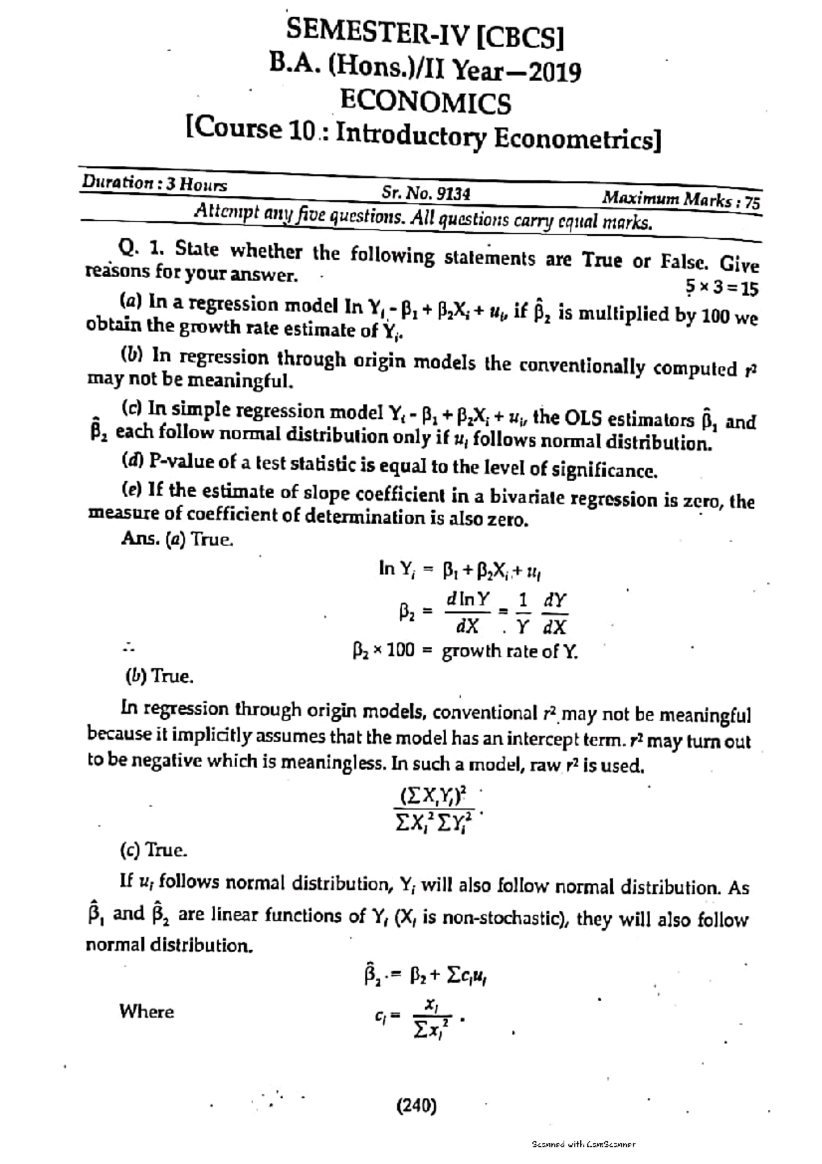 Econometrics SEM-IV(2019 )(Solved Question Paper) - Introductory Econometrics - Studocu