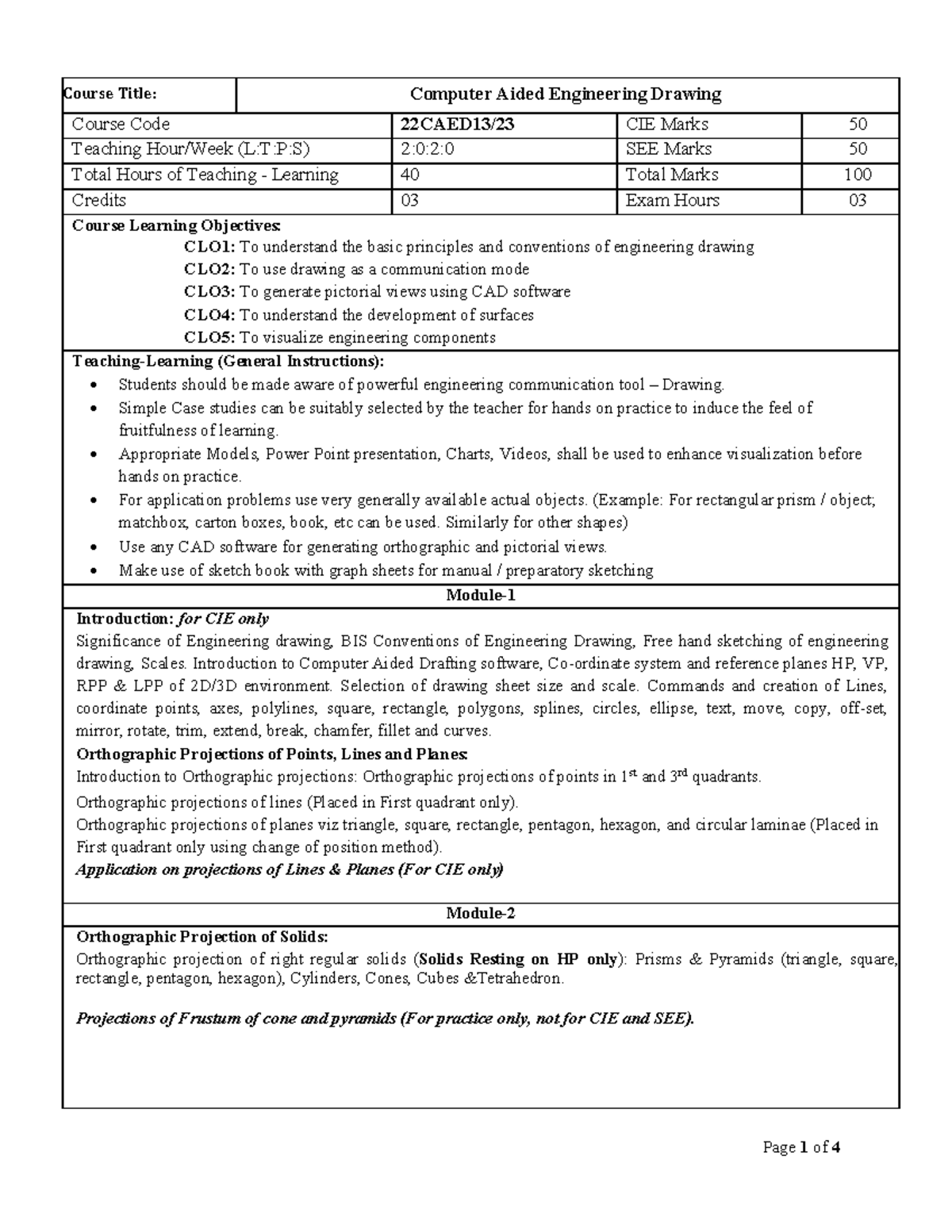 22CED13 - Computer Aided Engineering Drawing Course Overview - Studocu