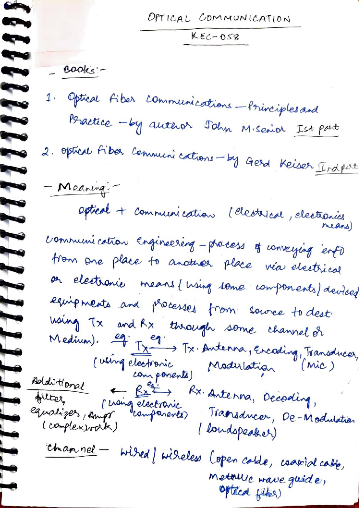 Optical Communication (OPT 1) - Unit 1 Overview and Key Concepts - Studocu