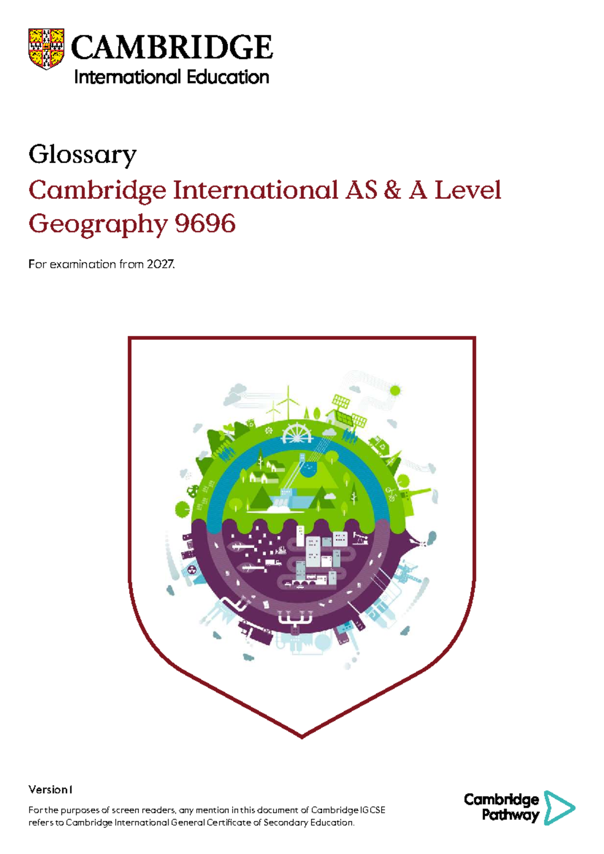 Cambridge International AS A Level Geography 9696 Glossary for 2027 ...