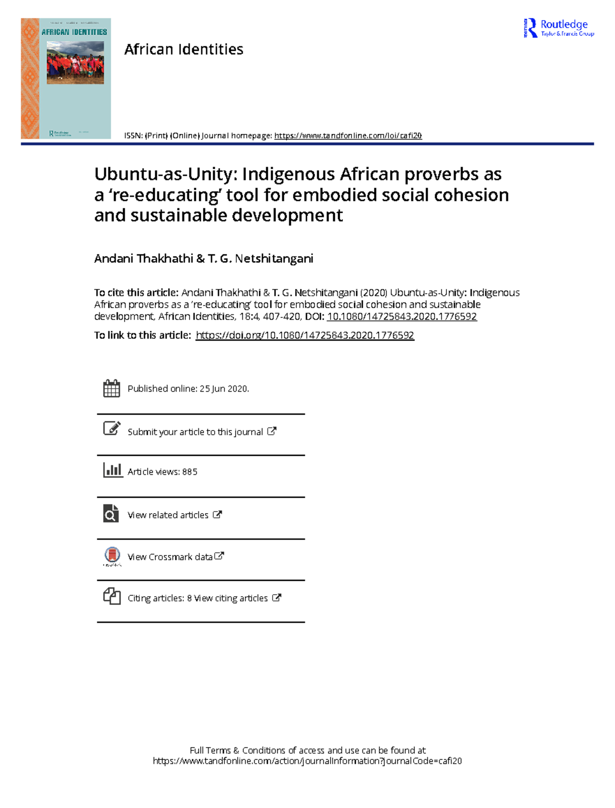 Ubuntu-as-Unity: Indigenous African Proverbs for Social Cohesion - Studocu