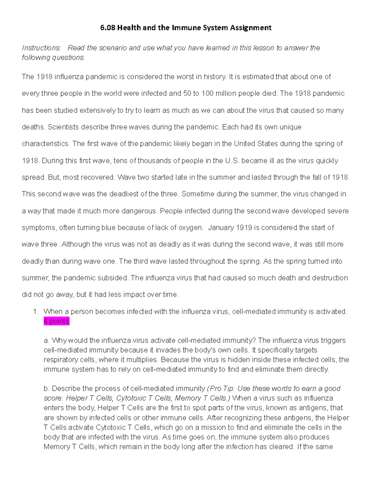 Copy of Bio 608 Immune System Assignment KH - 6 Health and the Immune ...