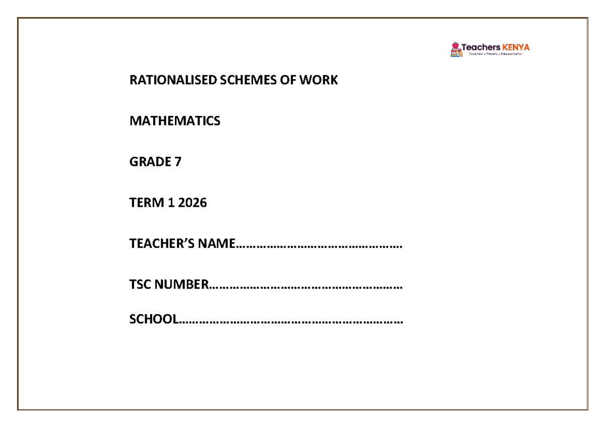 Schemes Of Work Grade 7