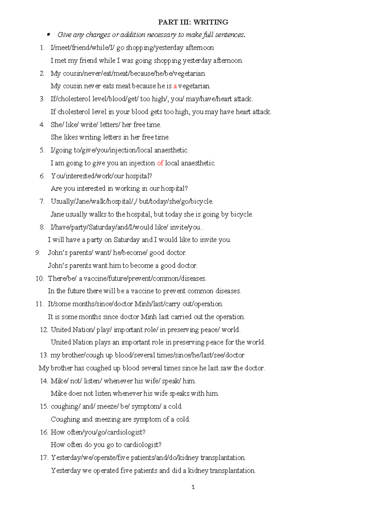 English Writing Practice: Sentence Correction & Translation (ENG 10 ...