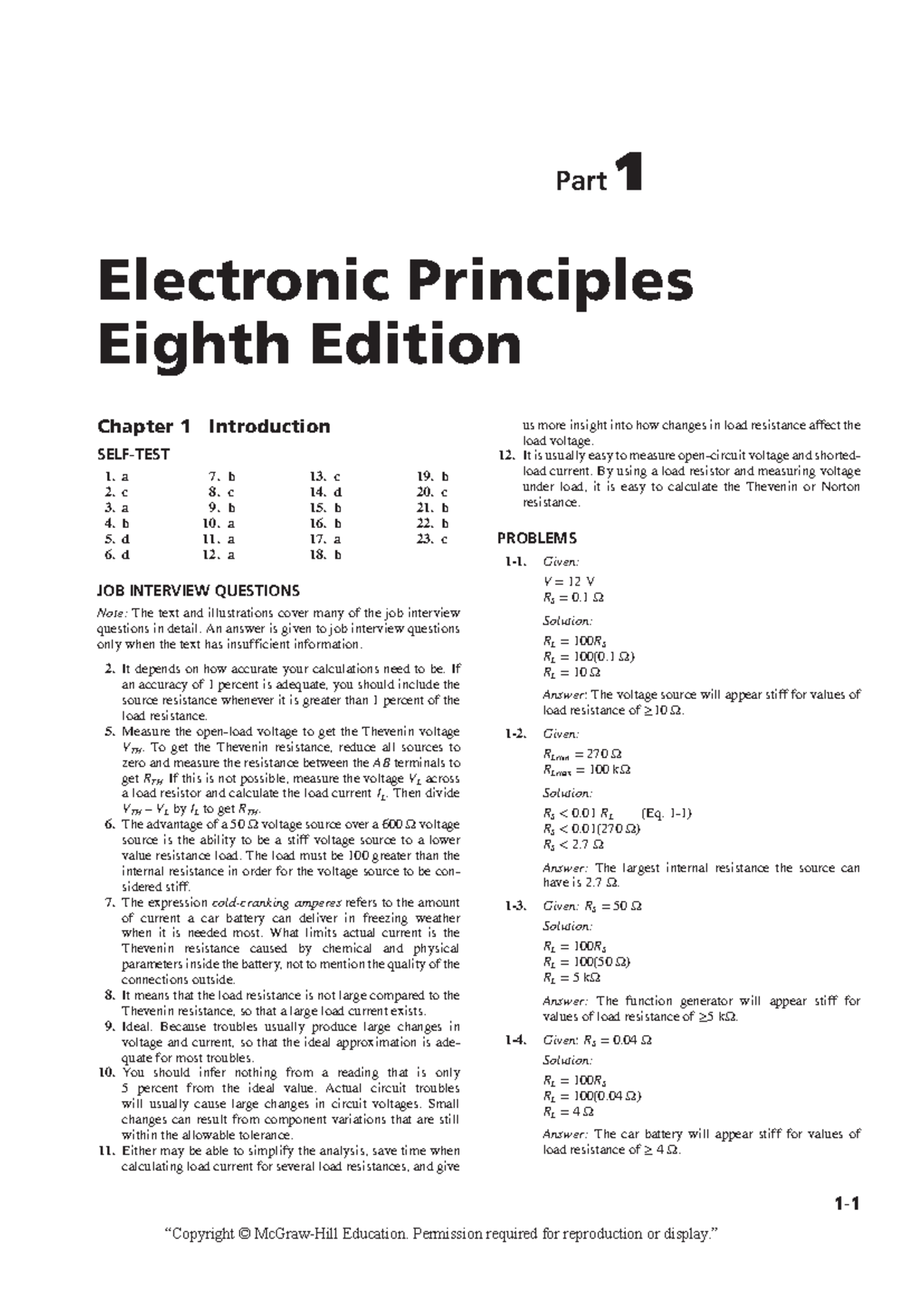 Electronic Principles 8th Edition: Self-Tests and Problems Review - Studocu