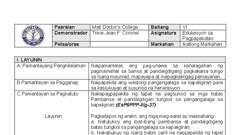 ESP 6, Modyul 3: Tapat na Pagsunod sa Batas Pangkalikasan - Studocu