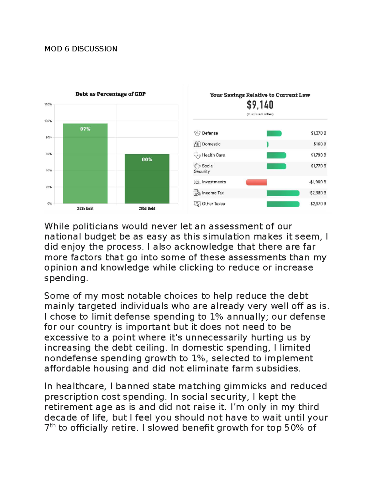 ECON 202 MOD 6 Discussion: Budget Simulation Insights and Choices - Studocu