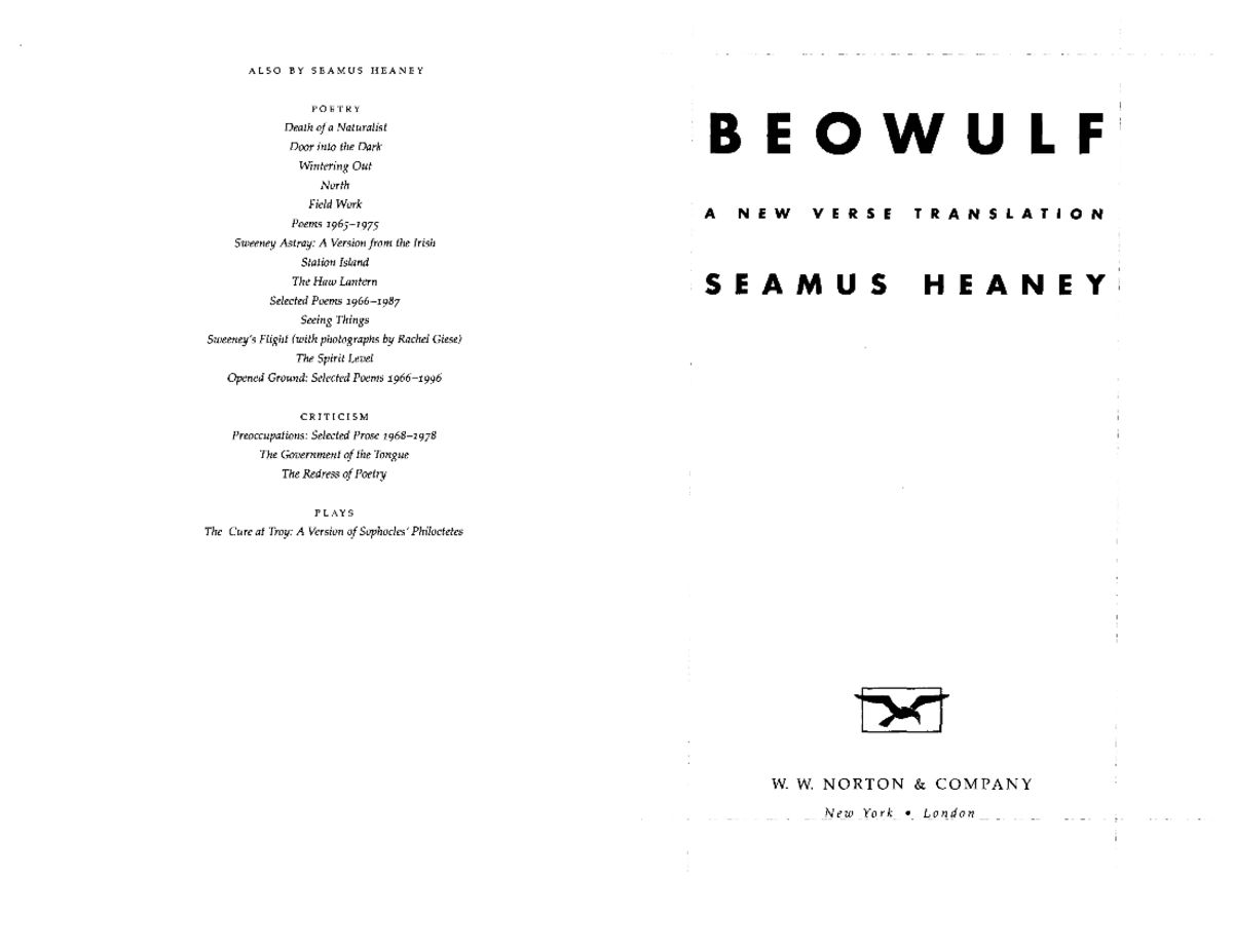 Beowulf: A New Verse Translation by Seamus Heaney - Analysis & Insights ...