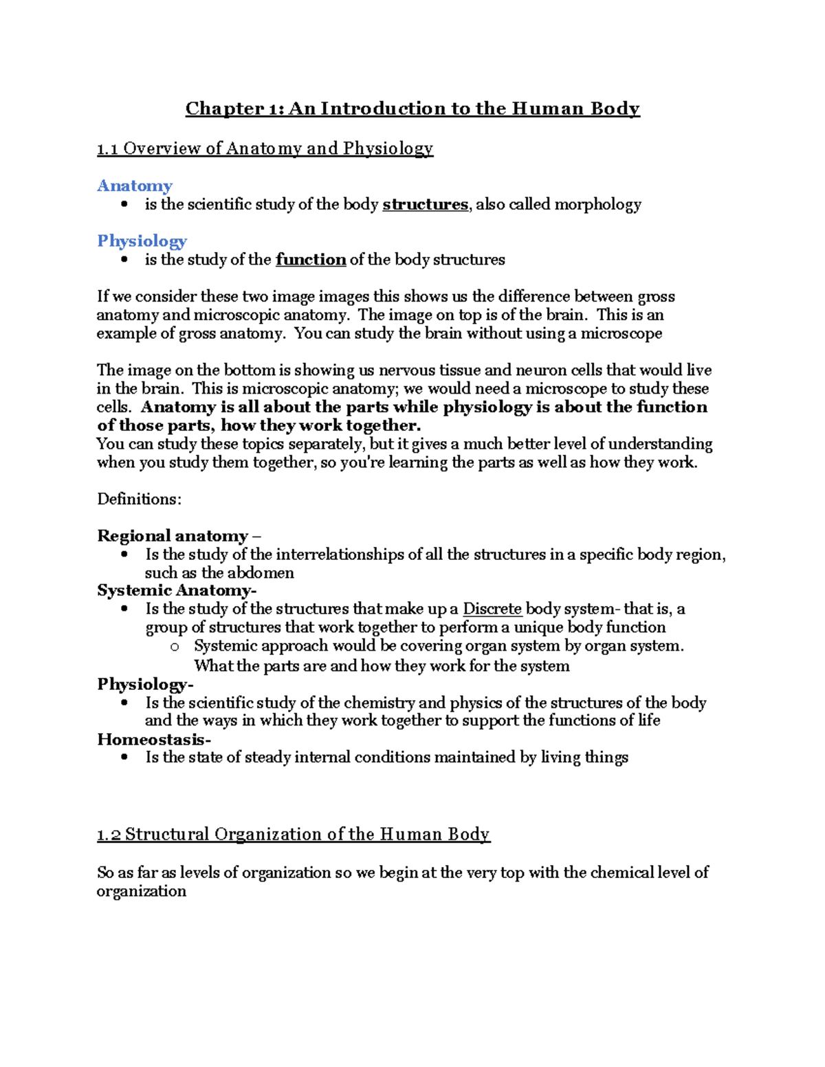 Chapter 1: Intro to the Human Body - Anatomy and Physiology Overview ...