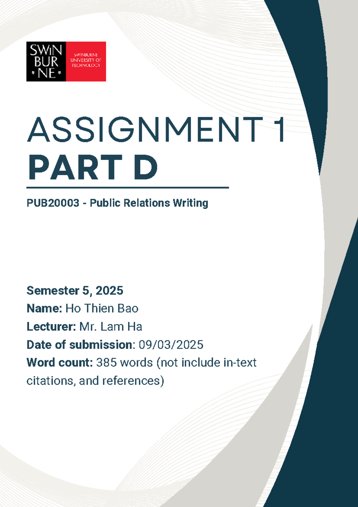 PUB2000 3 Assignment 1 Part D: PR Memo on Tax Cut Vote - Studocu