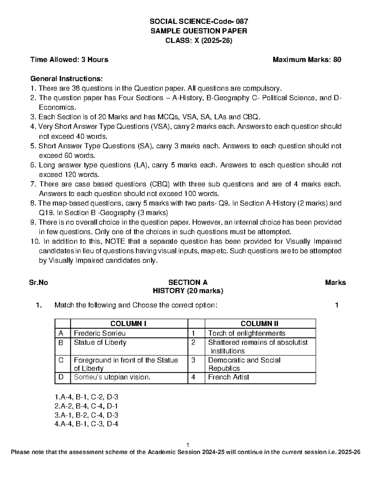 SOCIAL 087 SAMPLE QUESTION PAPER CLASS X - 3 Hours, 80 Marks - Studocu