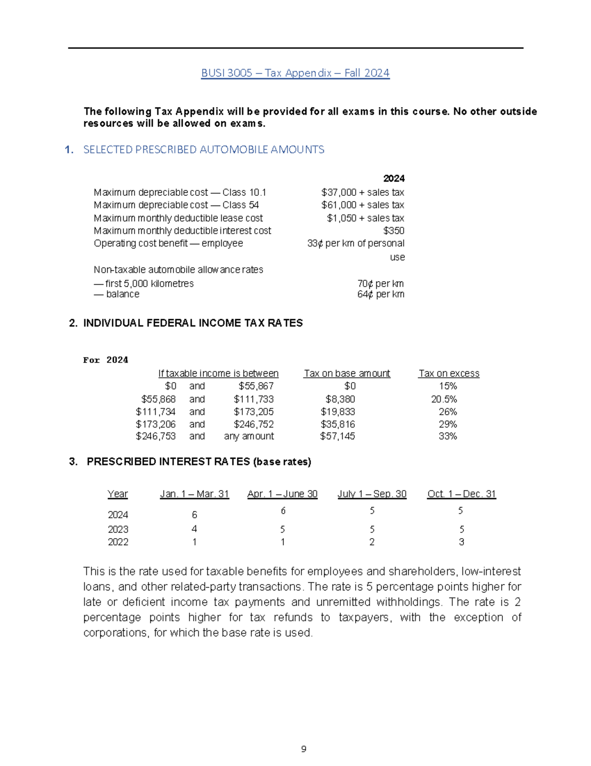 BUSI 3005 - Midterm Exam Tax Appendix Fall 2024 - Studocu