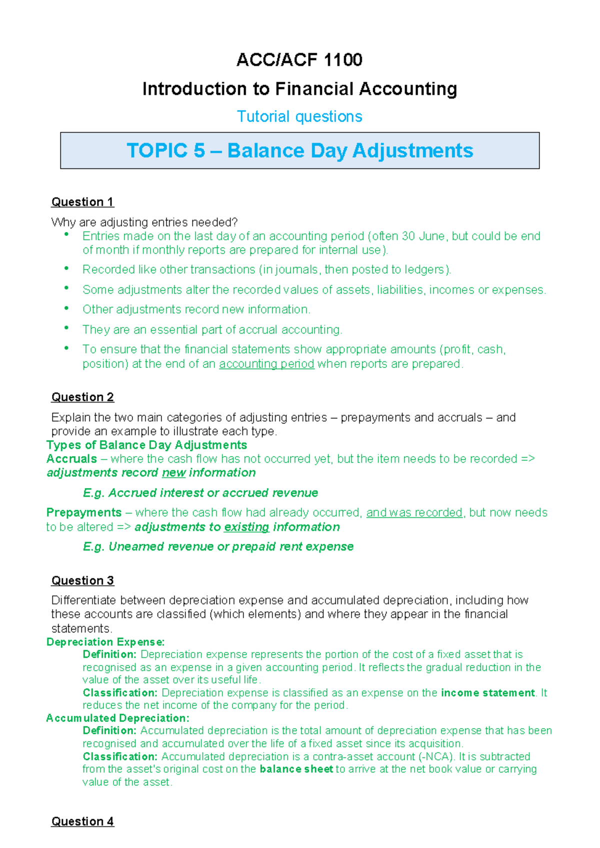 Topic 5 Tutorial Questions - ACC/ACF 1100 Introduction to Financial Accounting Tutorial ...