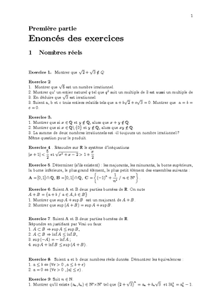 Exercices corrigés sur les nombres réels - cours d'analyse 1 - Chapitre ...