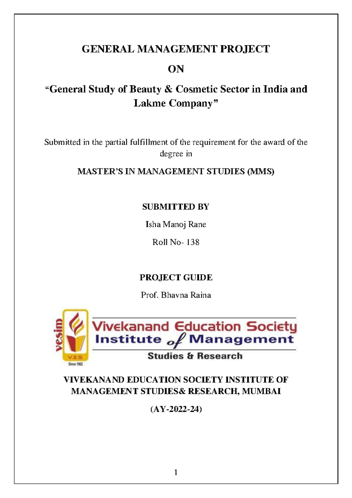 MMS General Management Project: Analysis of Beauty & Cosmetic Sector in ...