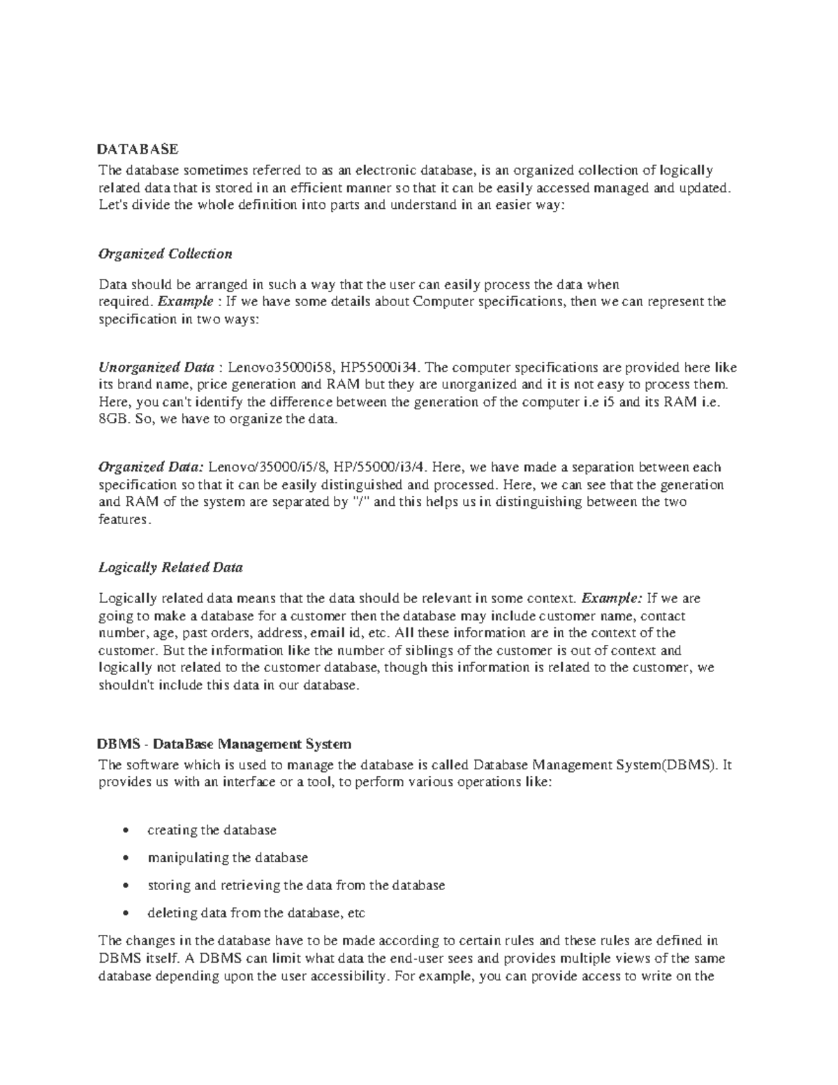 DATABASE MS Assignment Marking Scheme: Understanding DBMS Concepts ...