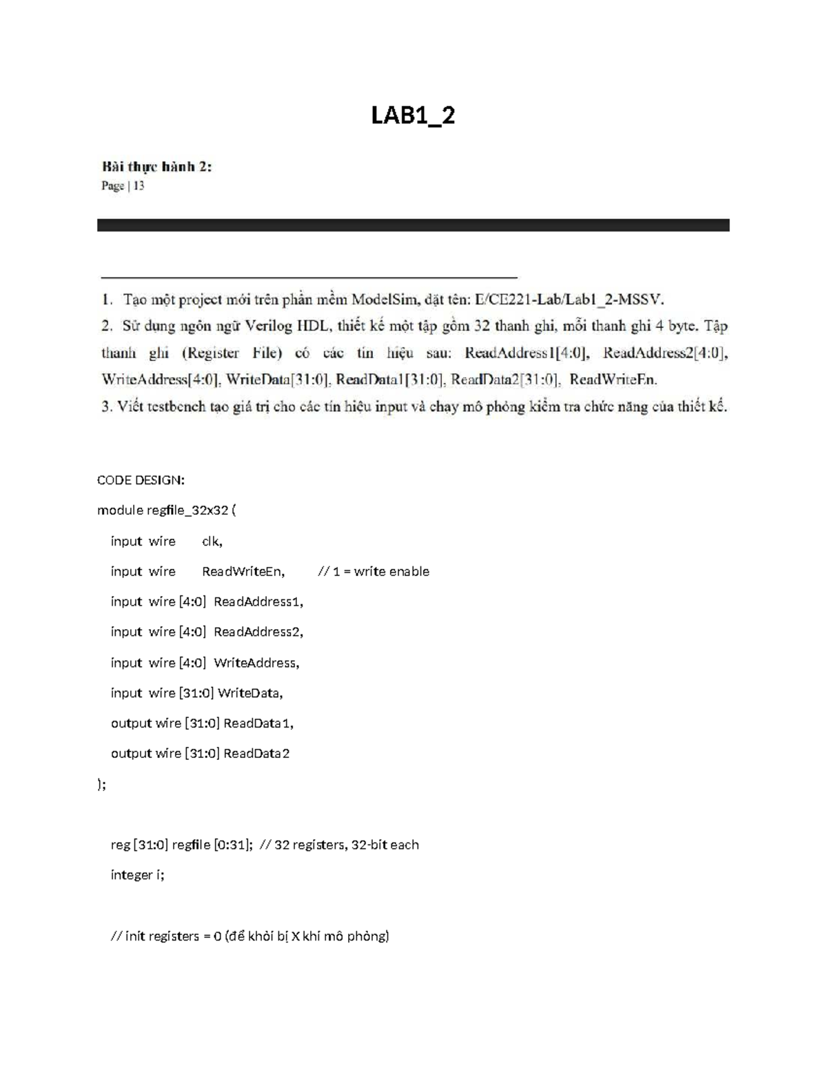 CE213 Lab 1: Code Design for 32x32 Register File Module - Studocu
