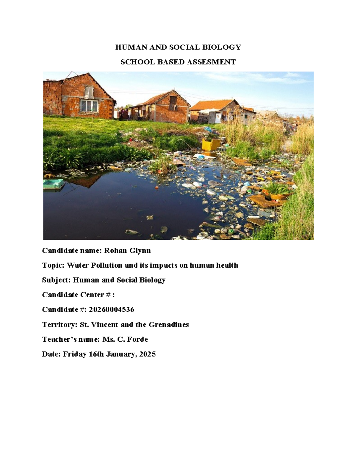 HSB 2025 SBA: Water Pollution & Its Impact on Human Health - Studocu