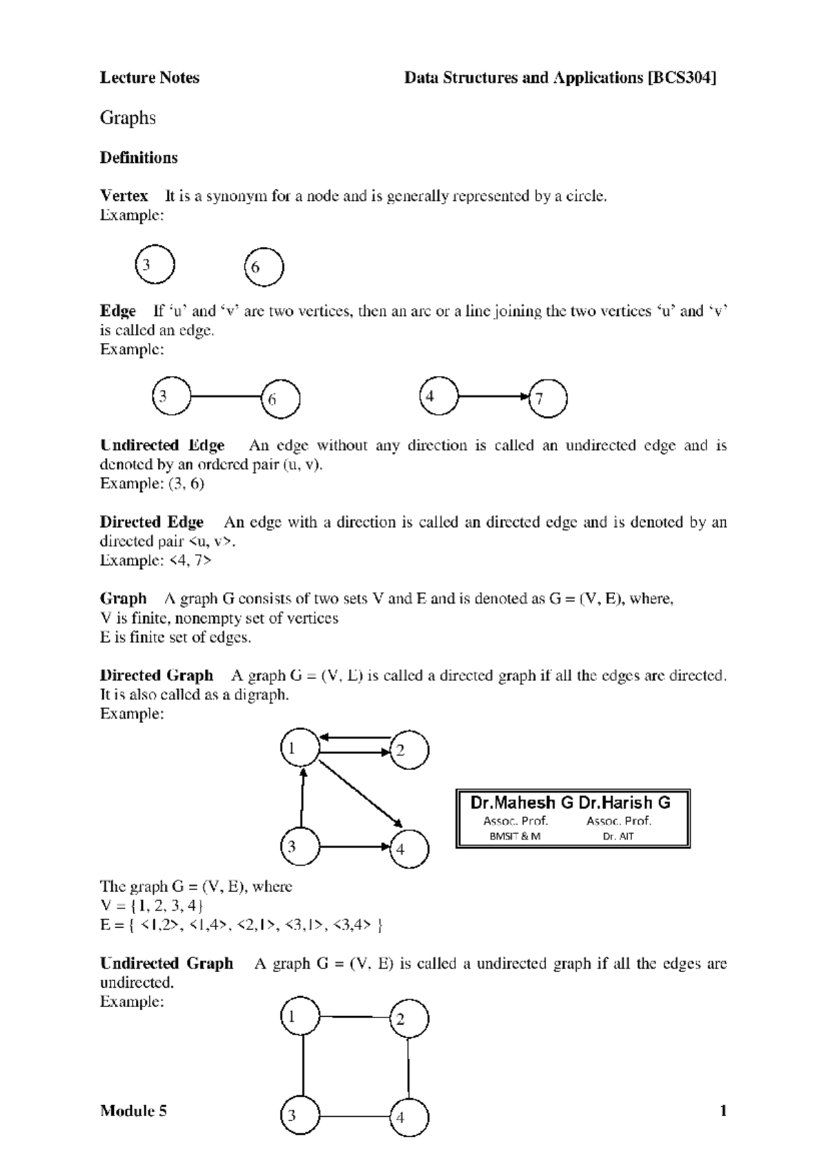 Lecture Notes on Data Structures and Applications: Graphs (Module 5 ...
