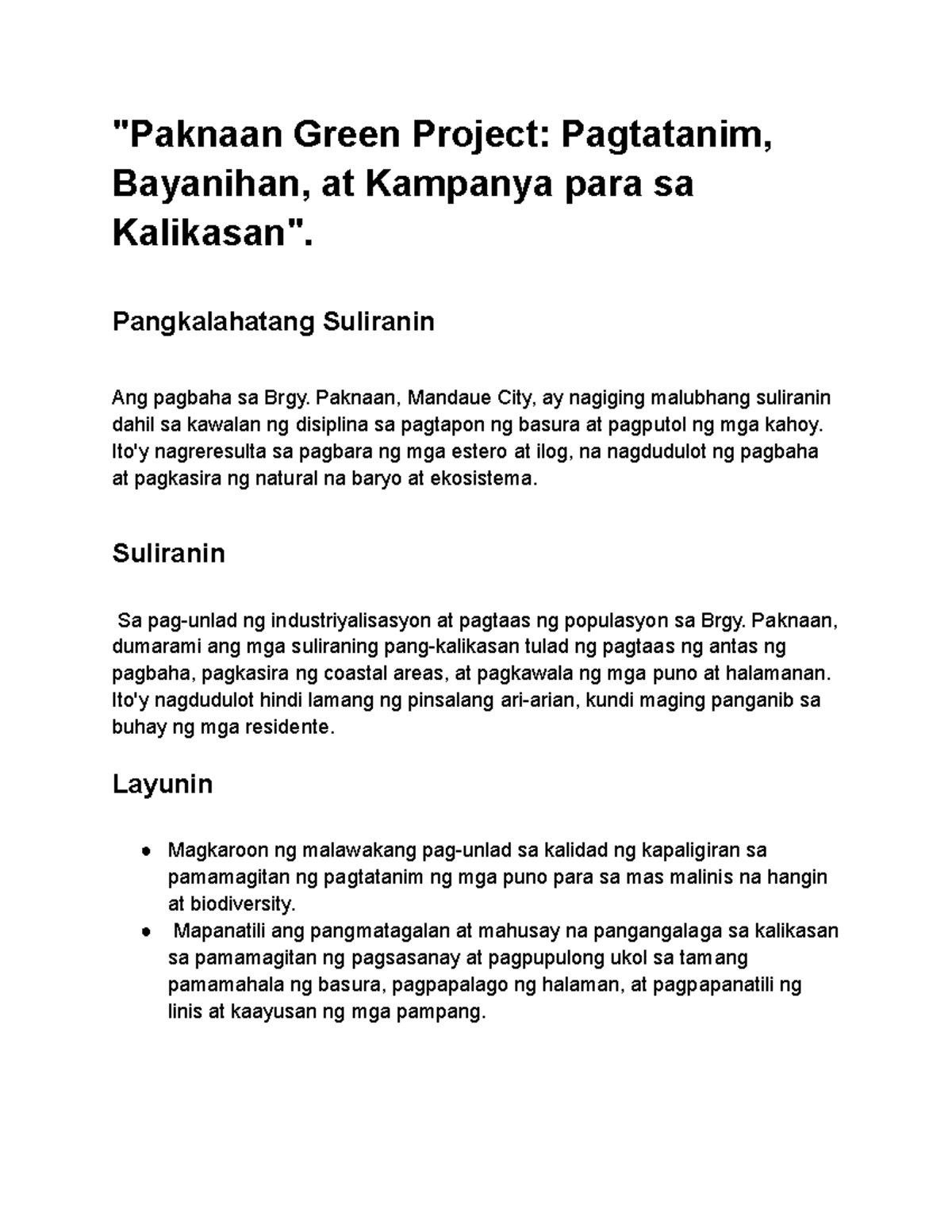Panukalang Proyekto GAR: Green Project sa Brgy. Paknaan - Studocu