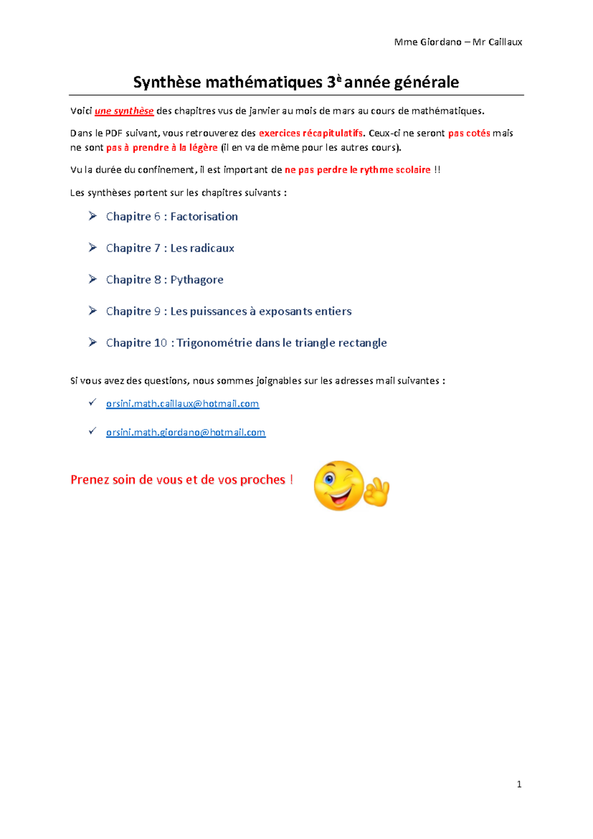 Synthèse Mathématiques 3e Année - Chapitres 6 à 10 - Studocu