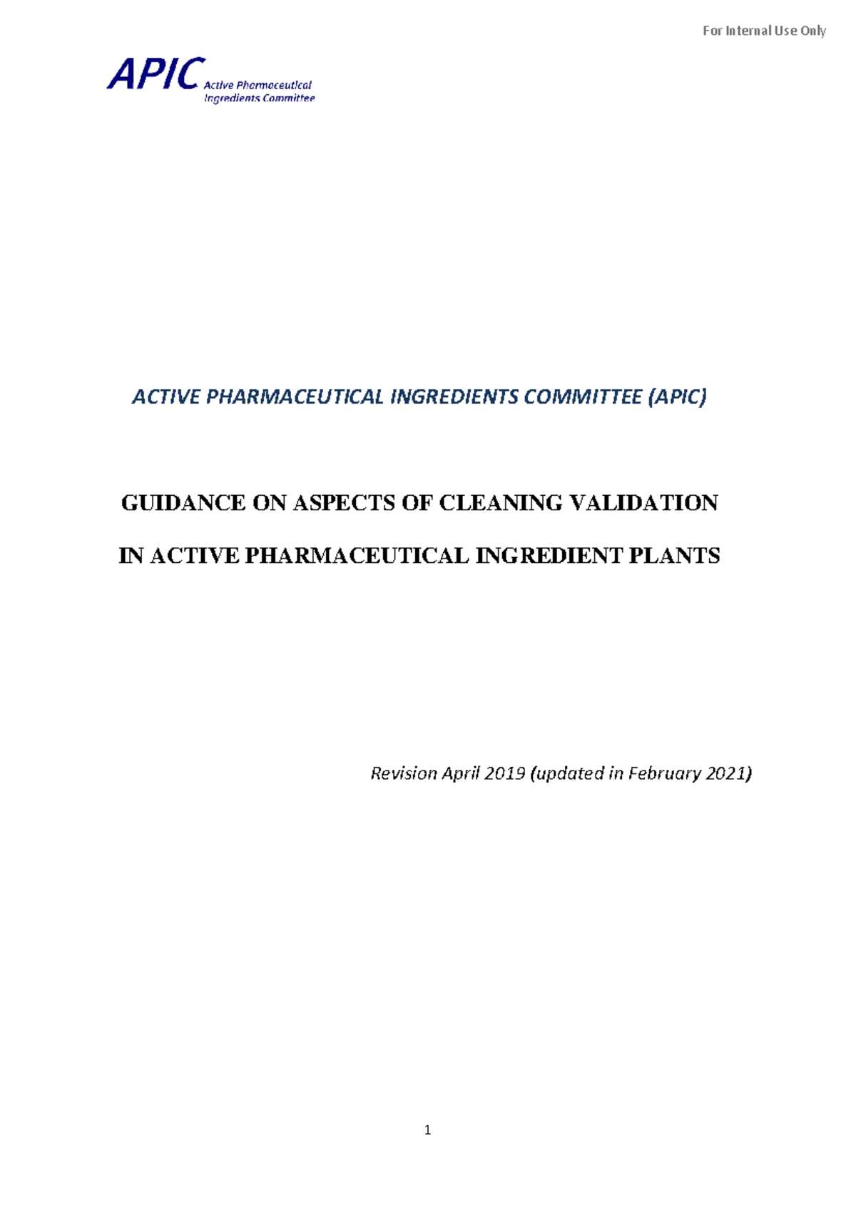 APIC Cleaning-validation-guide 2021 - Revision April 2019 (updated in ...