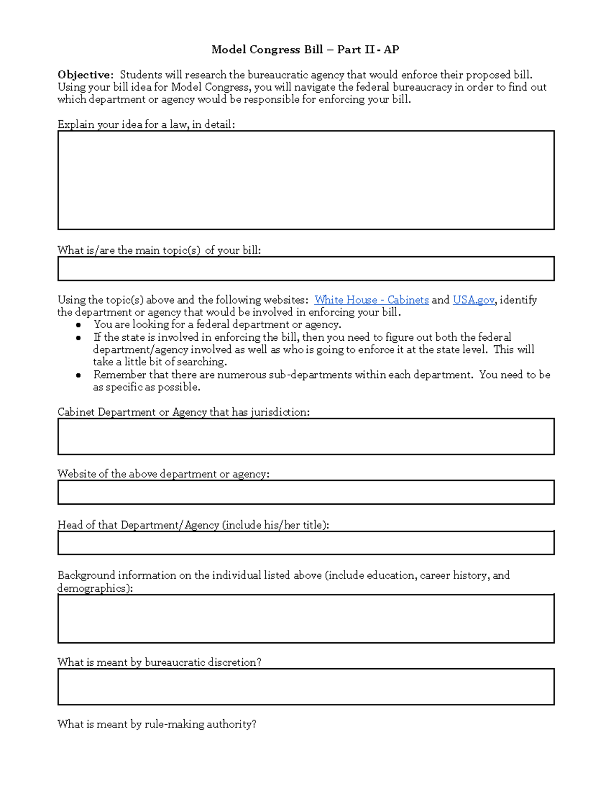 Model Congress Bill Analysis - Parts II & III - AP Study Guide - Studocu