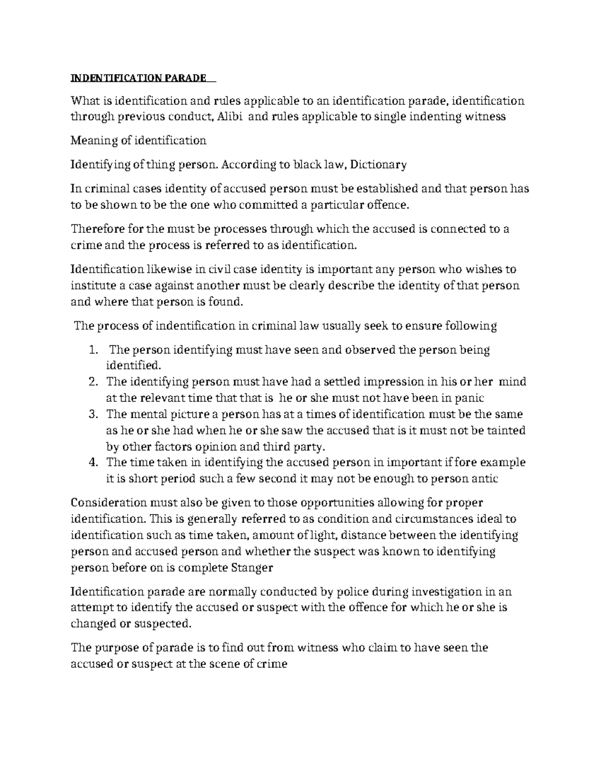 Identification Parade in Criminal Law: Key Rules and Principles - Studocu