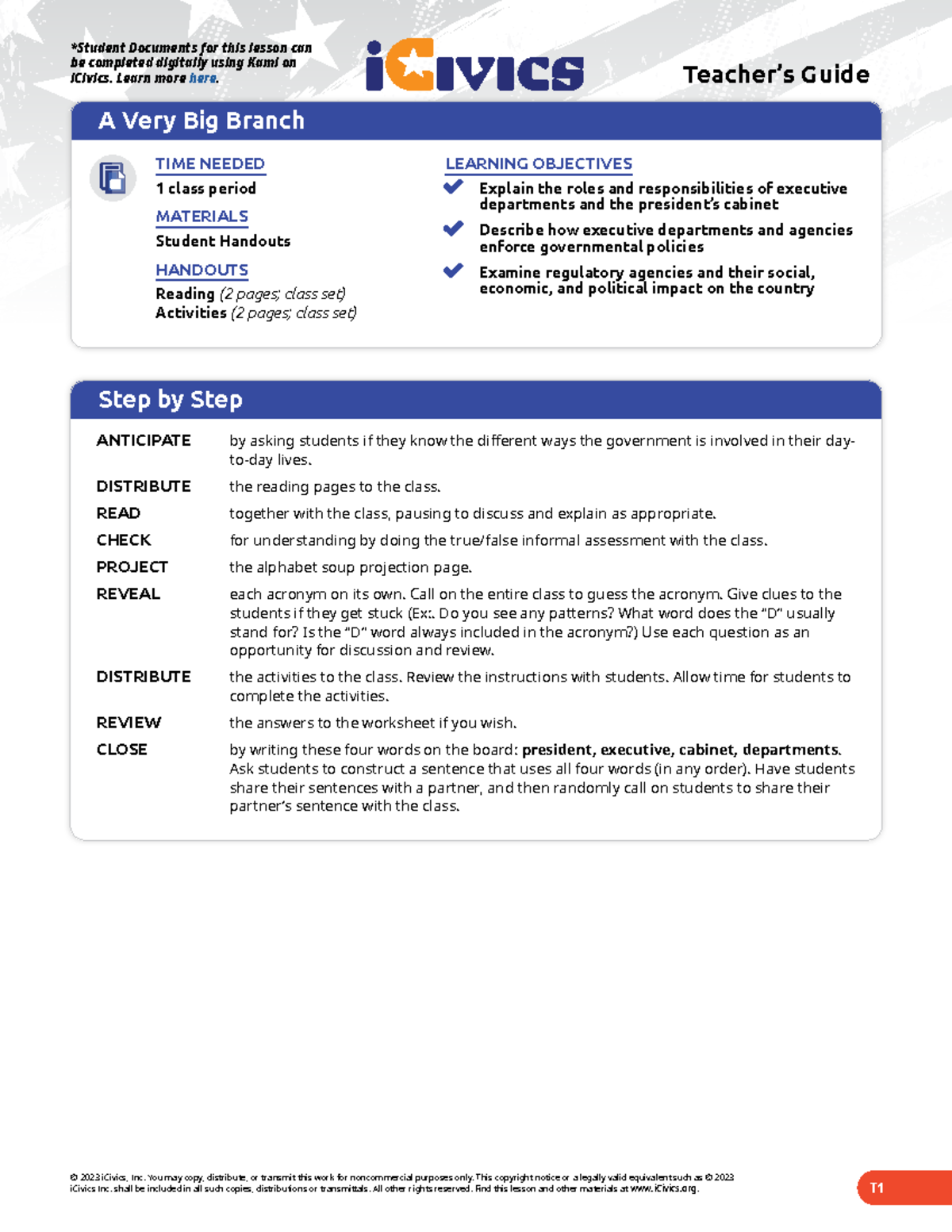 Teacher's Guide to A Very Big Branch (CIVICS) - Key Concepts ...